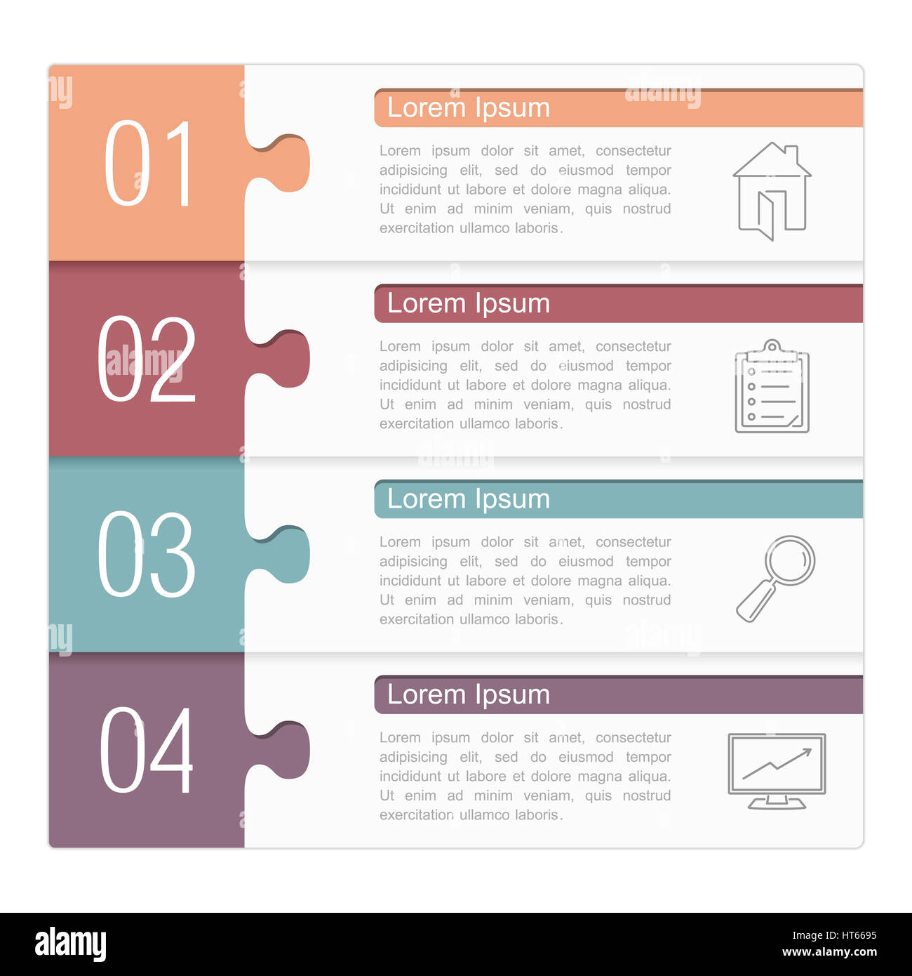 Infographic design template, four puzzle pieces with text and icons ...