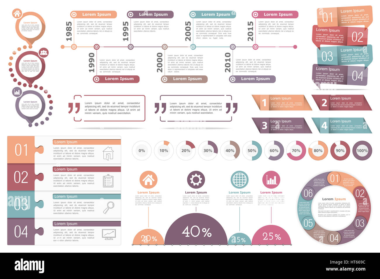 Set of infographic elements - circle diagram, timeline, progress ...