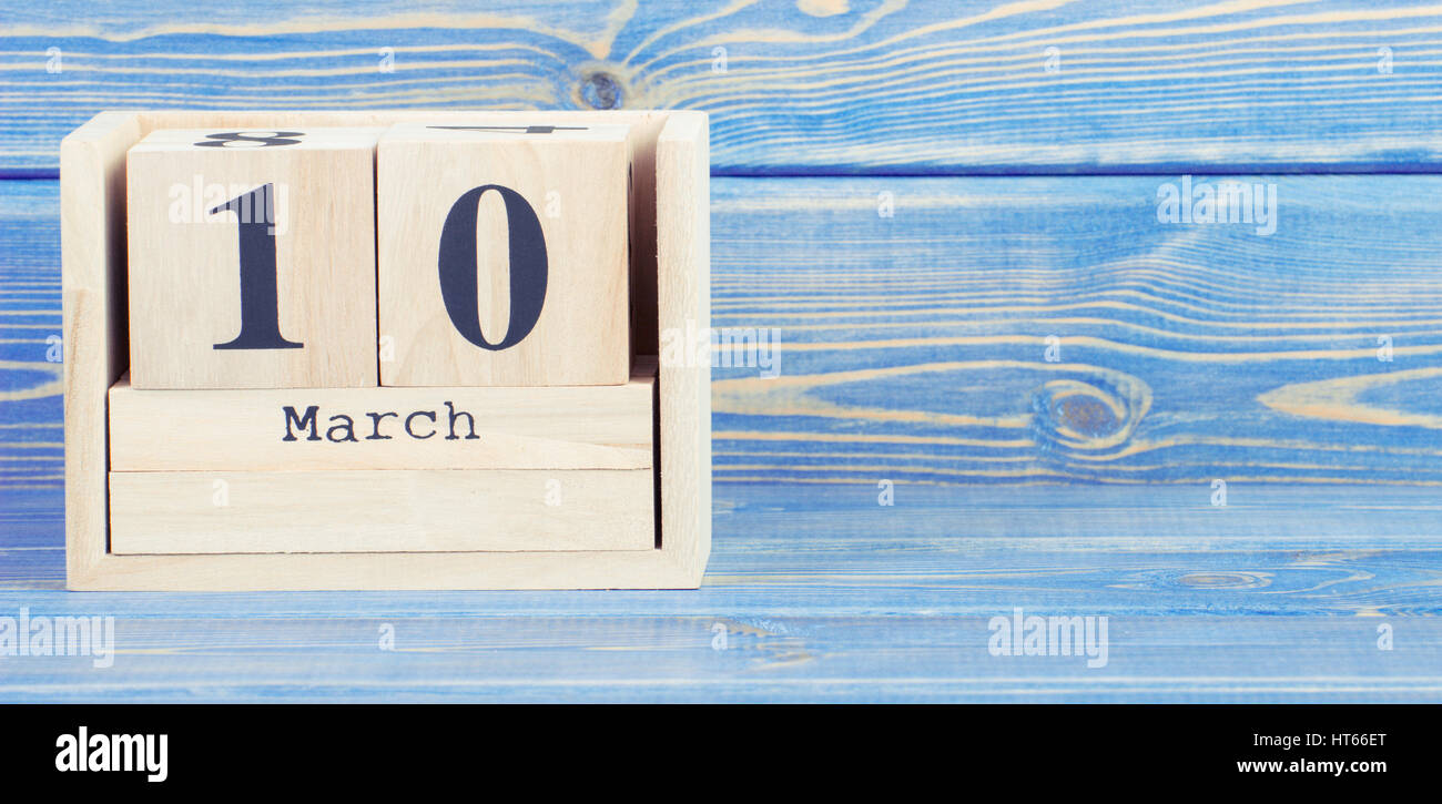 Vintage photo, March 10th. Date of 10 March on wooden cube calendar ...
