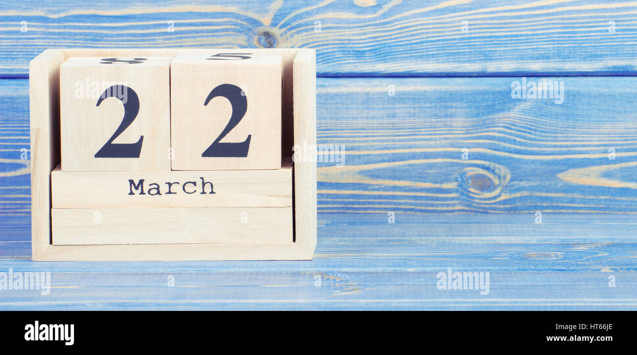 Vintage photo, March 22th. Date of 22 March on wooden cube calendar ...