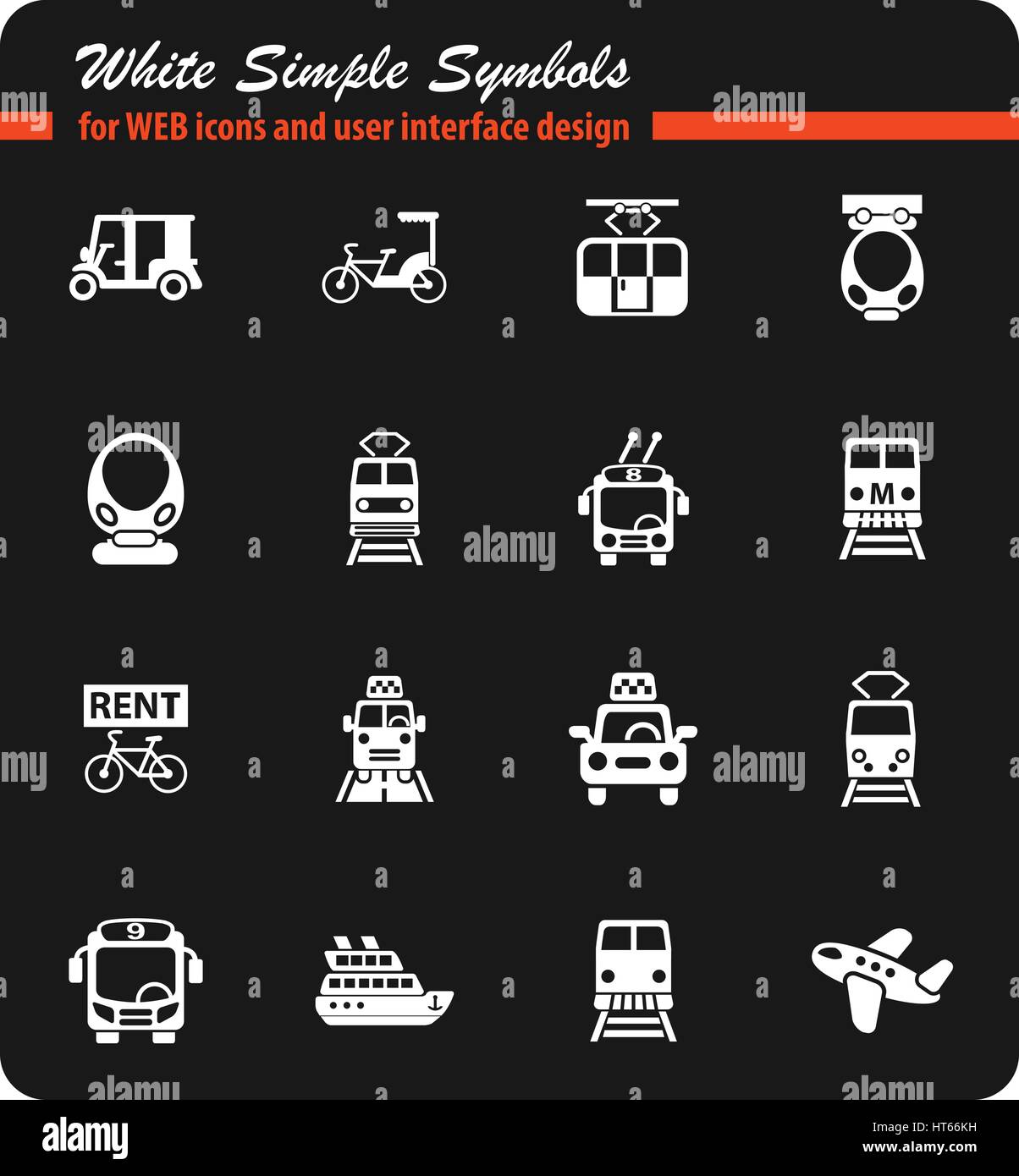 public transport white simple symbols for web icons and user interface ...