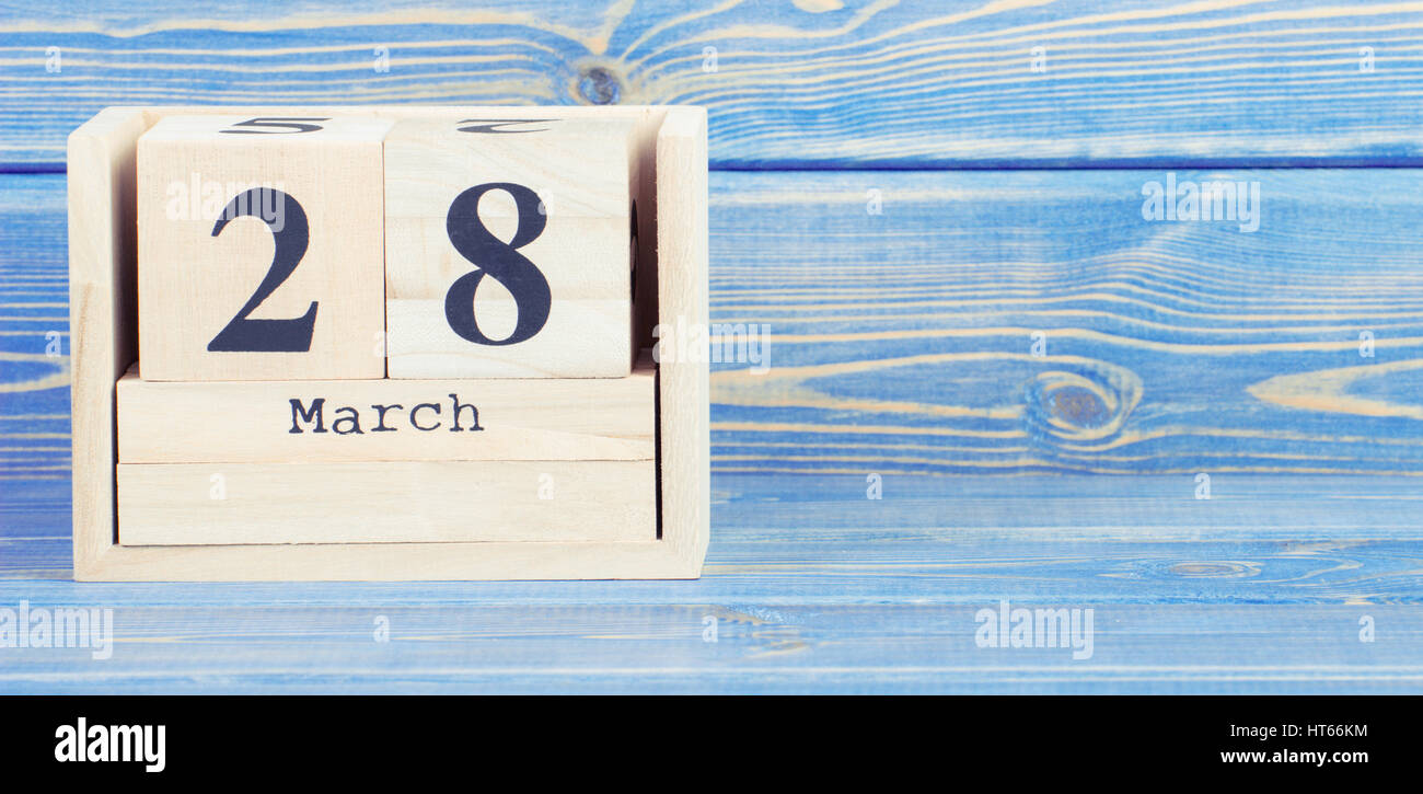 Vintage photo, March 28th. Date of 28 March on wooden cube calendar ...