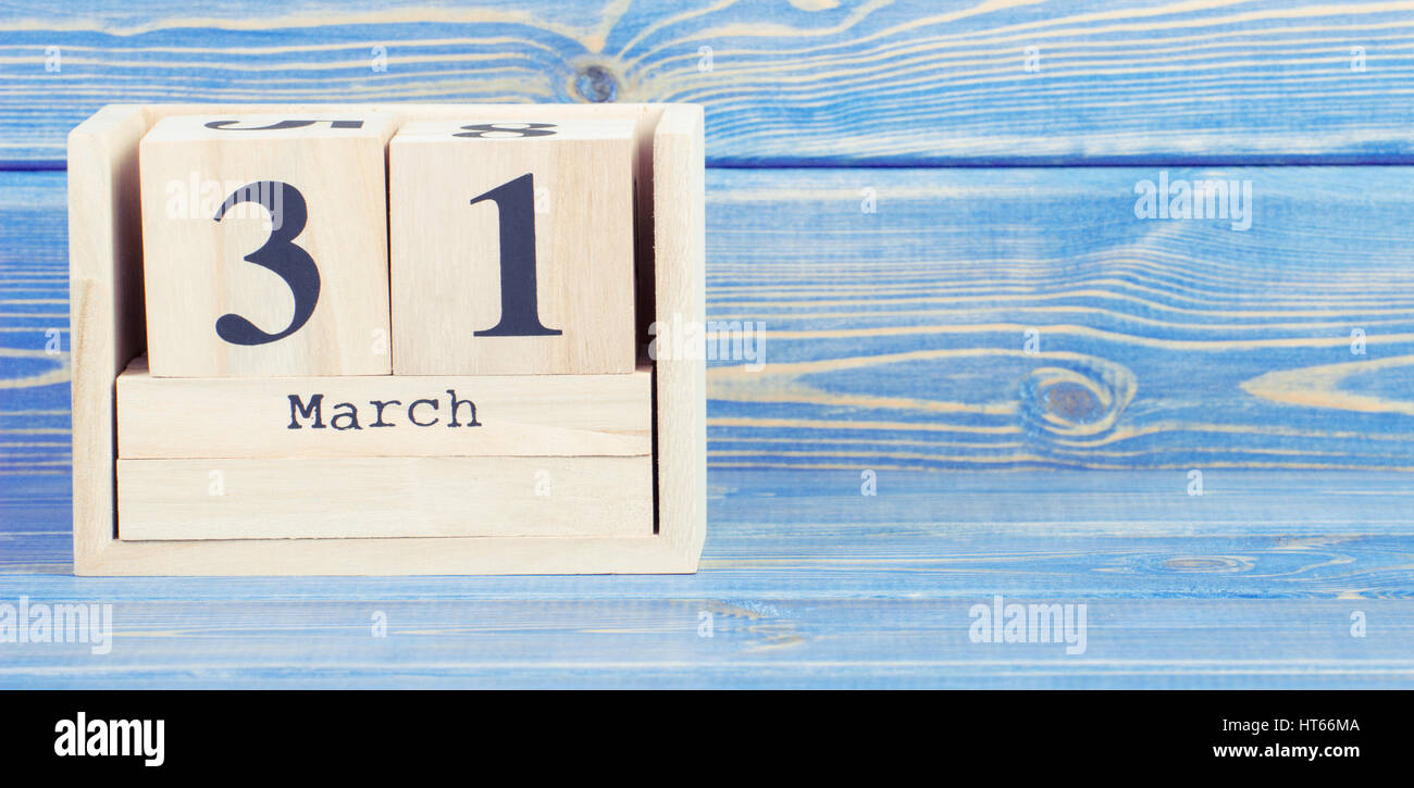 Vintage photo, March 31th. Date of 31 March on wooden cube calendar ...