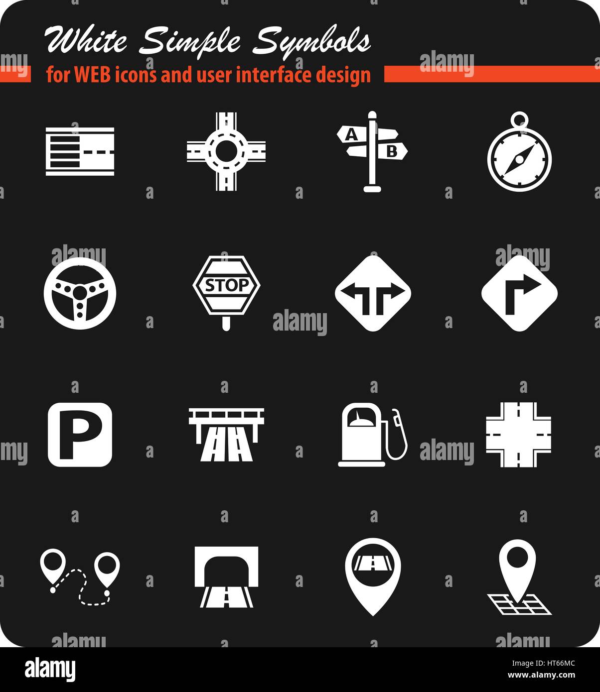 road white simple symbols for web icons and user interface design Stock ...