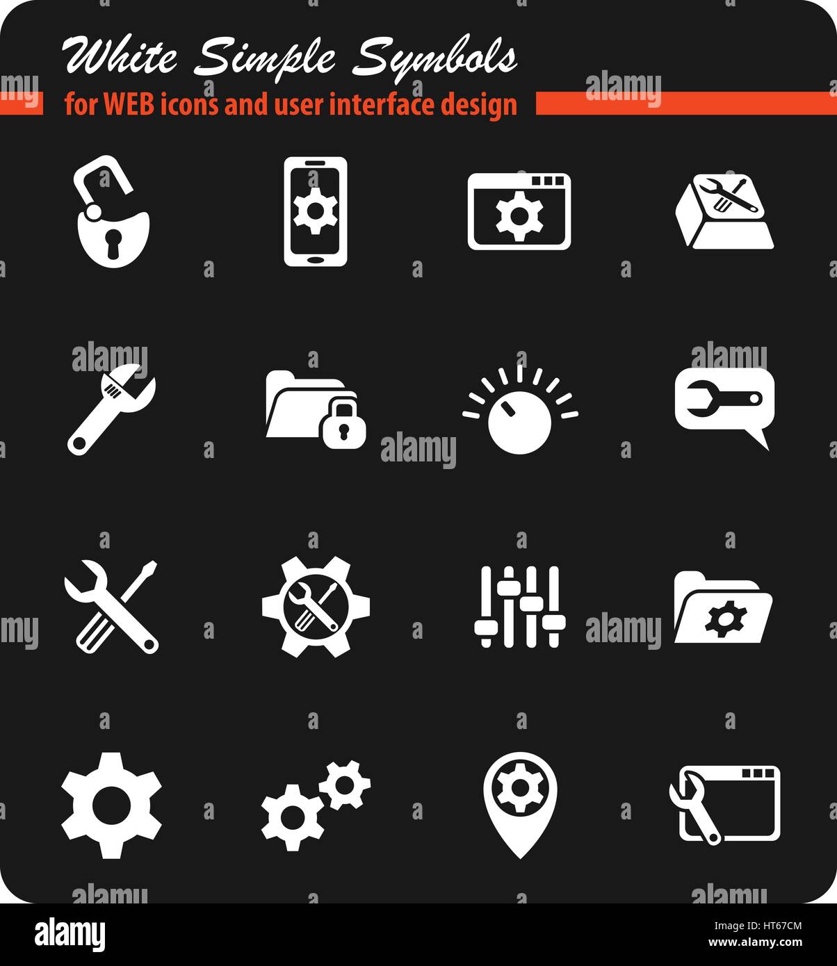 settings white simple symbols for web icons and user interface design ...