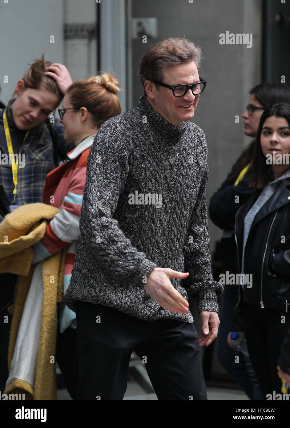 Colin Firth filming Love Actually for Comic Relief at the BBC in London ...