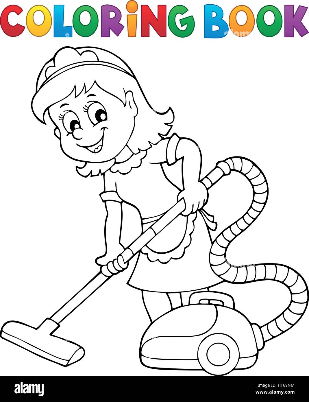 Coloring book cleaning lady 1 - eps10 vector illustration Stock Vector ...