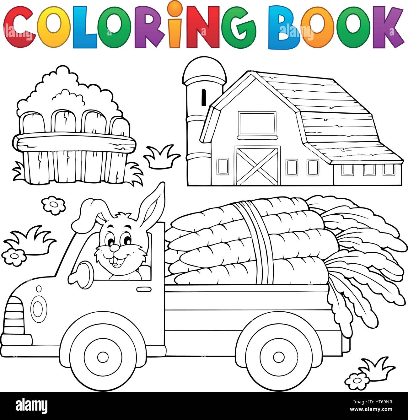 Coloring book farm truck with carrots - eps10 vector illustration Stock ...