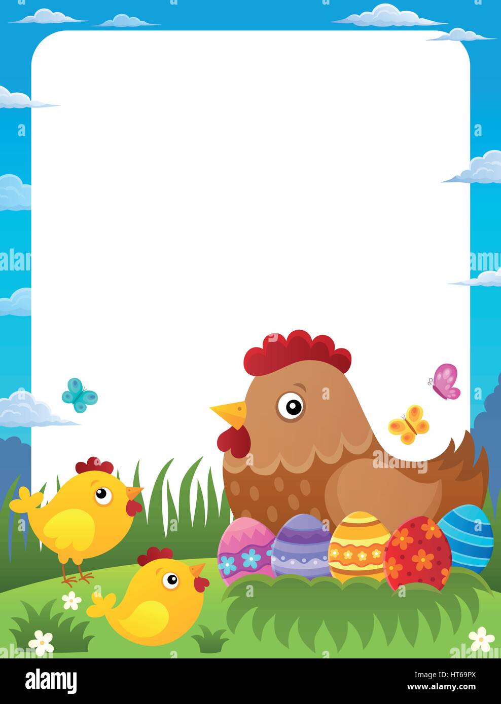 Frame with Easter hen and chickens - eps10 vector illustration Stock ...