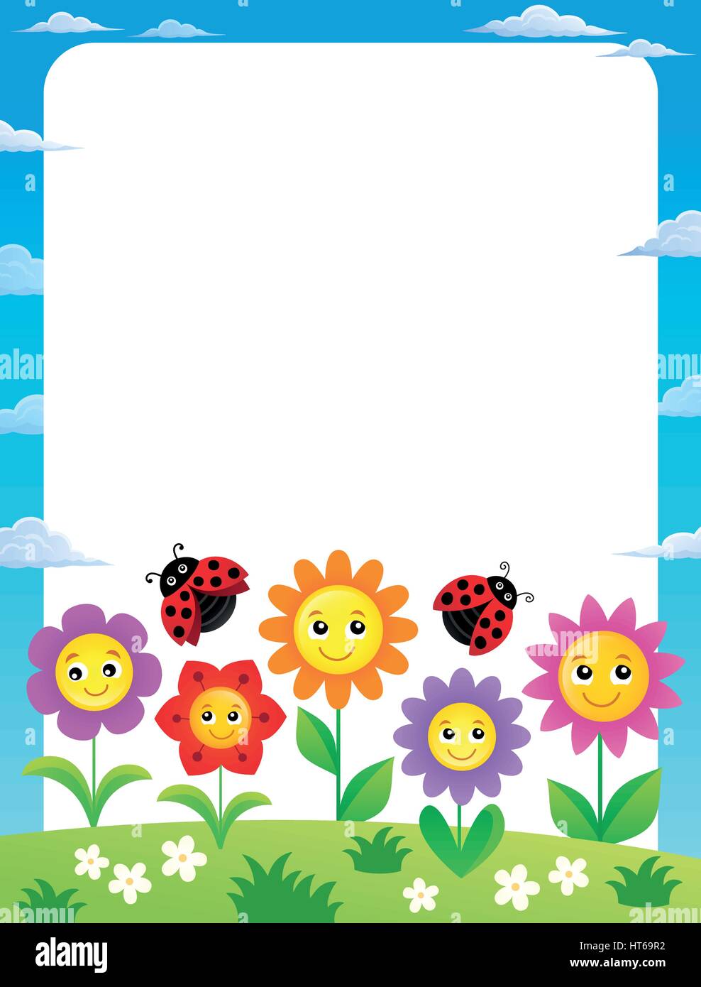 Frame with flowers and ladybugs 1 - eps10 vector illustration Stock ...