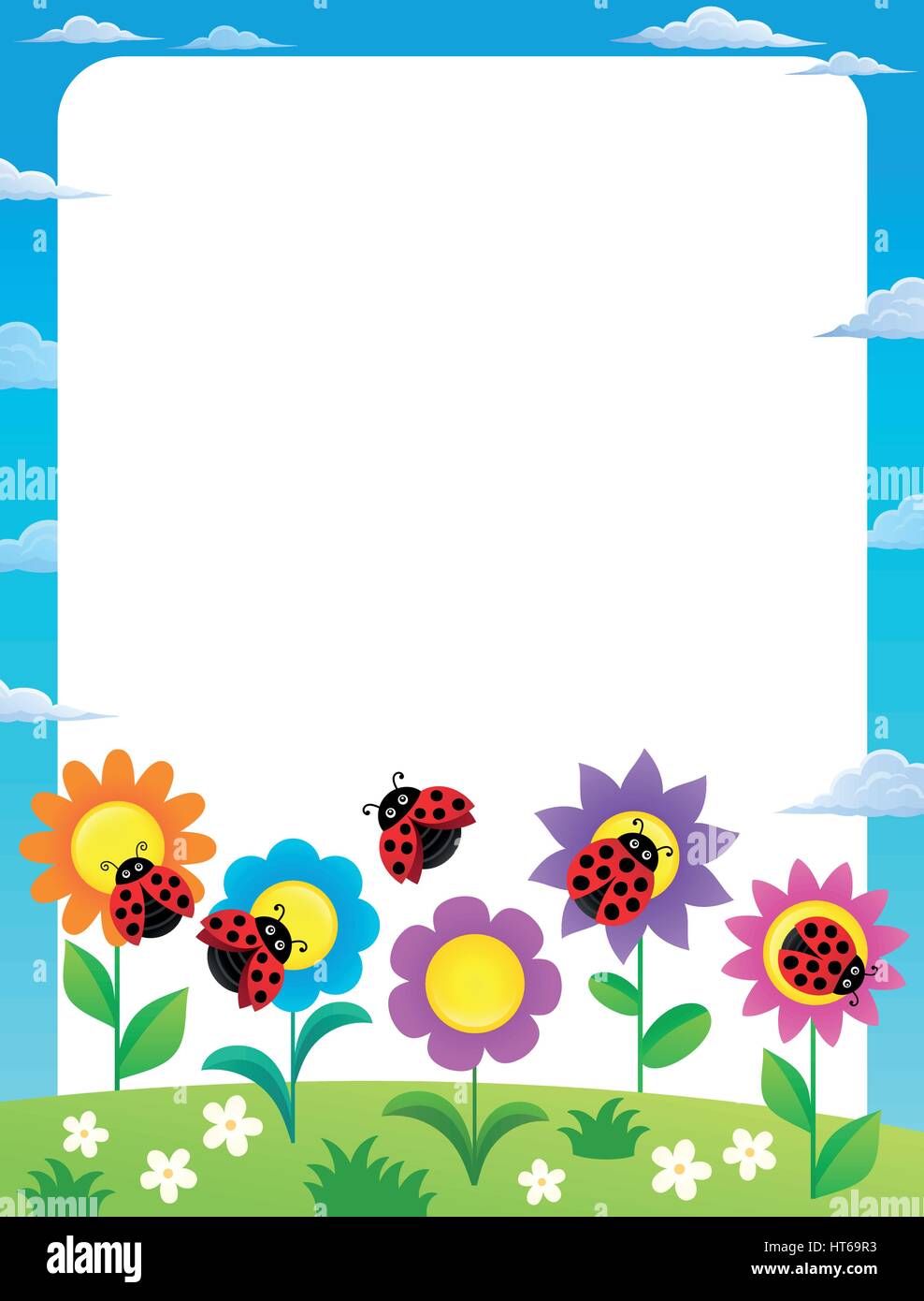 Frame with flowers and ladybugs 2 - eps10 vector illustration Stock ...