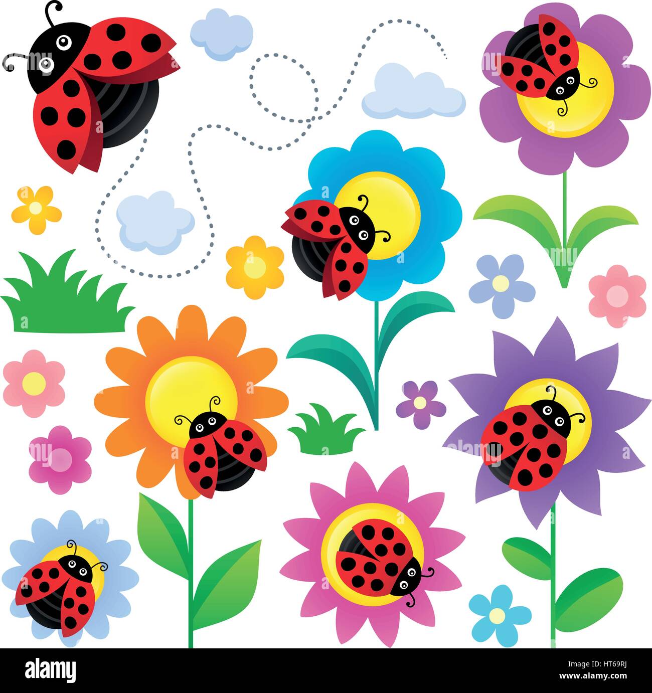 Ladybugs and flowers thematic set - eps10 vector illustration Stock ...