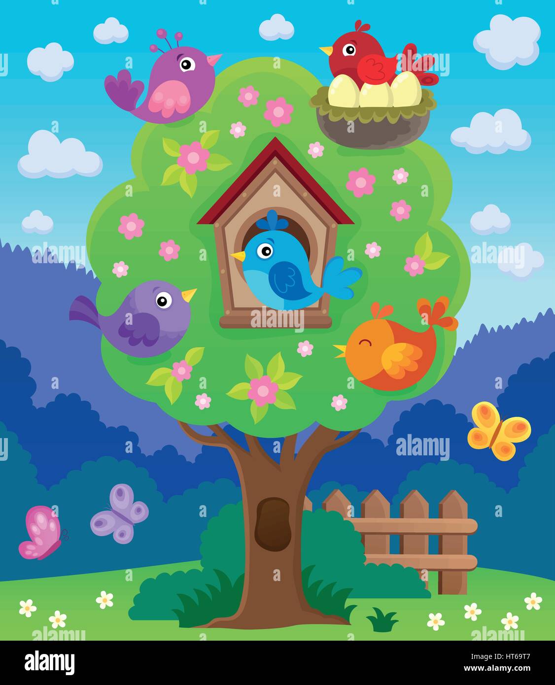 Tree with stylized birds theme image 4 - eps10 vector illustration ...