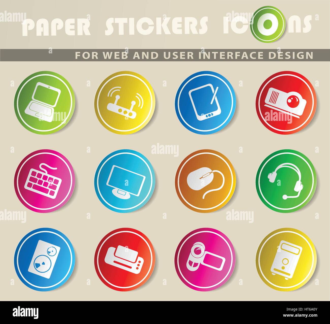 Computer equipment simple vector icons on glass buttons Stock Vector ...