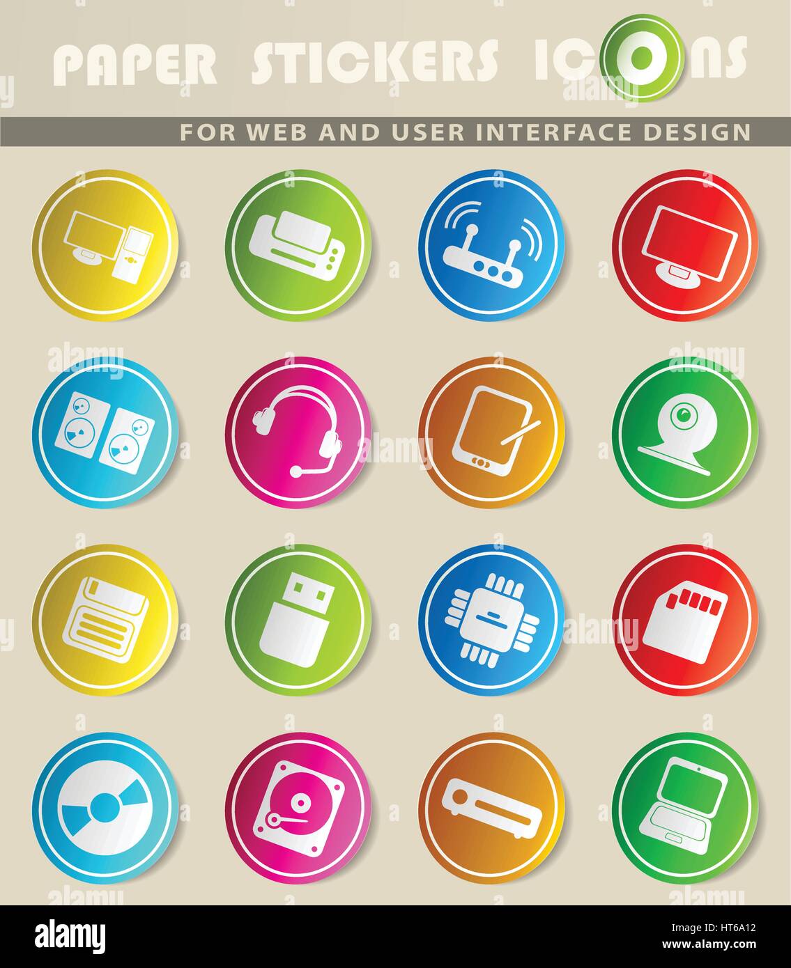 Computer equipment simple vector icons on glass buttons Stock Vector ...