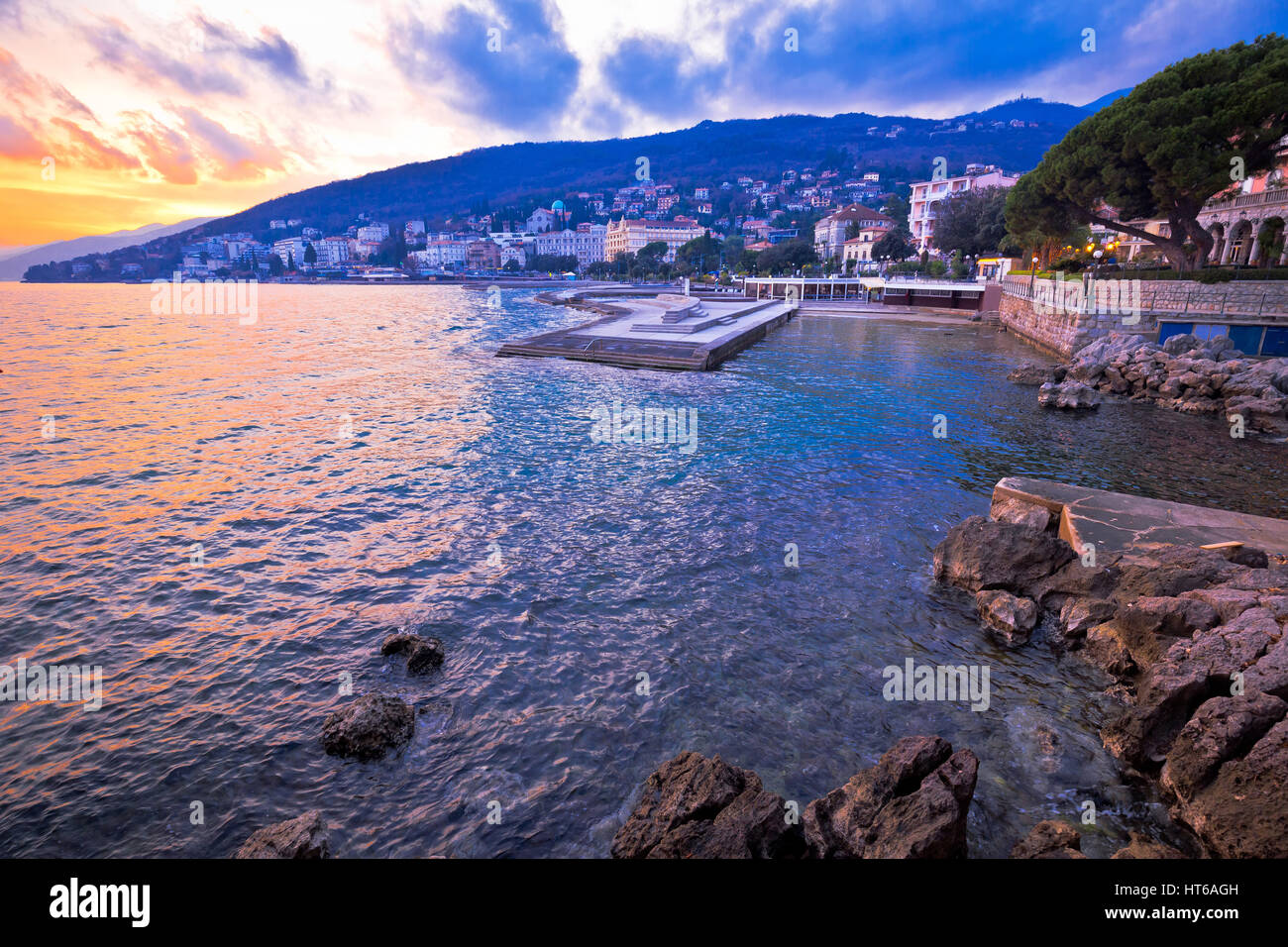 Town of Opatija at sunset waterfront view, Kvarner bay, Croatia Stock ...