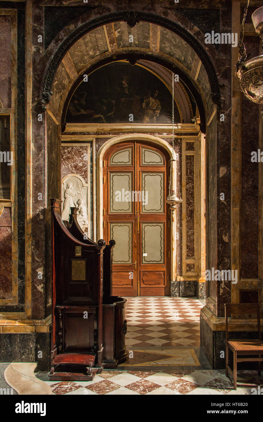 A confession chair in Church of St Paul's Shipwreck in Valletta, Malta ...