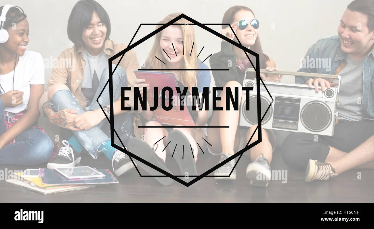 Enjoyment Vintage Vector Graphic Concept Stock Photo - Alamy