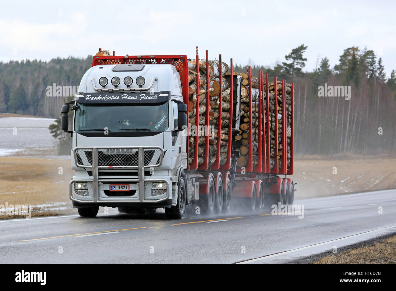 SALO, FINLAND - MARCH 4, 2017: White Iveco Stralis 560 logging truck of ...