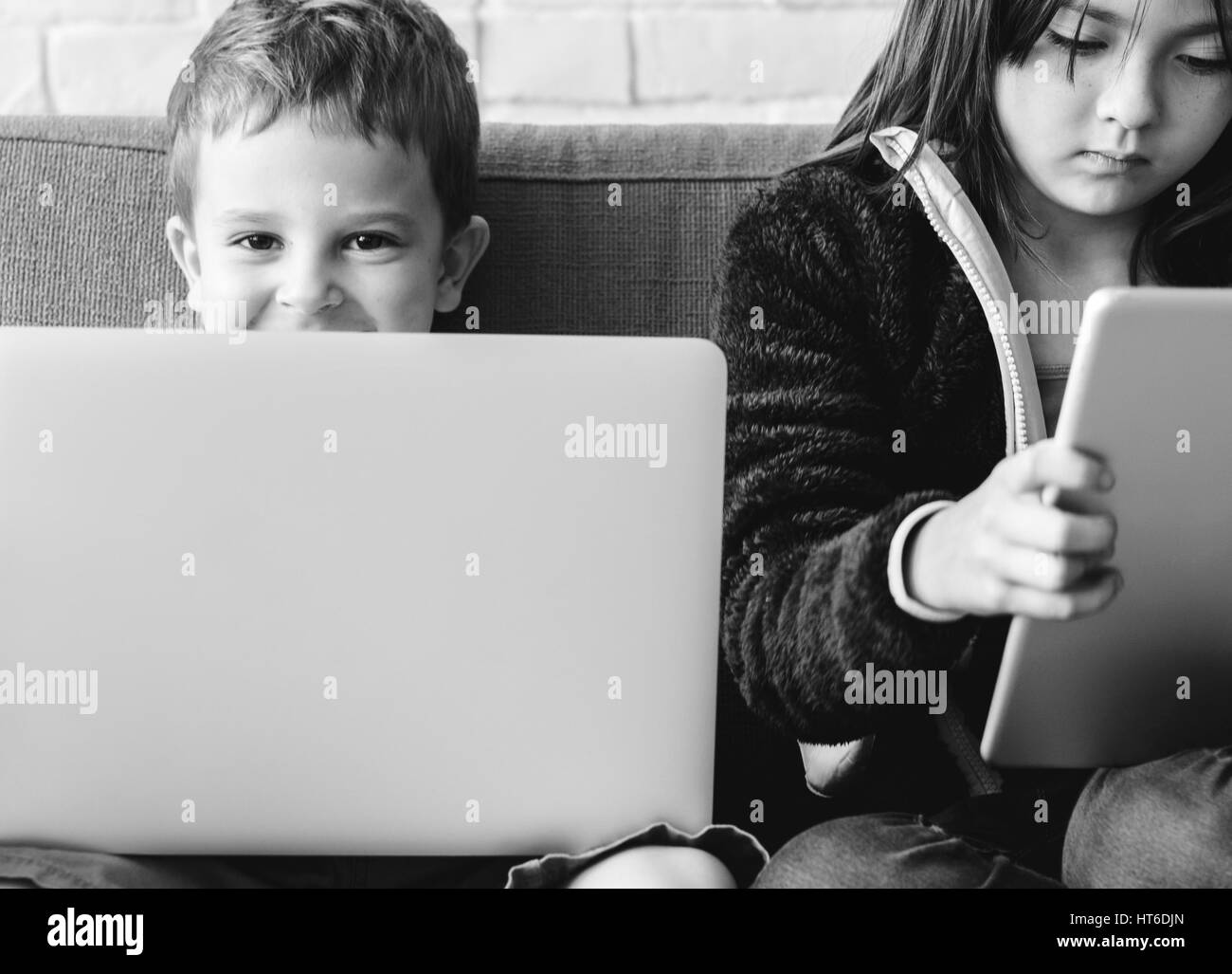 Brother sister sibling connection Black and White Stock Photos & Images ...