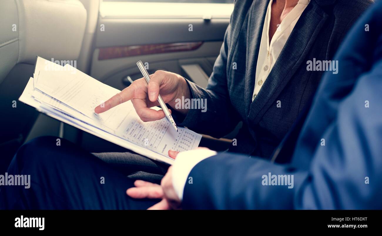 Business People Meeting Working Car Inside Stock Photo - Alamy