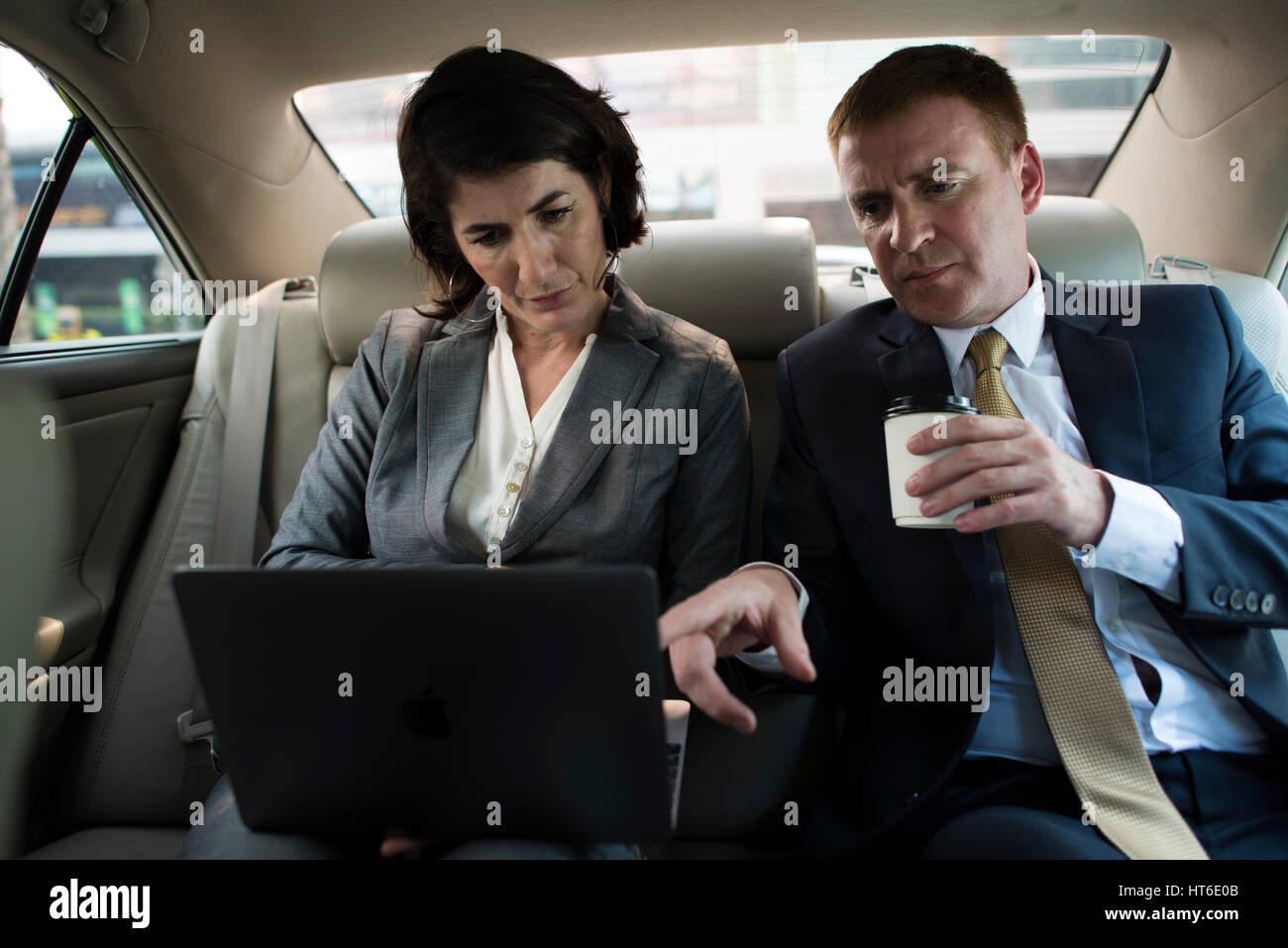 Business People Meeting Working Car Inside Stock Photo - Alamy