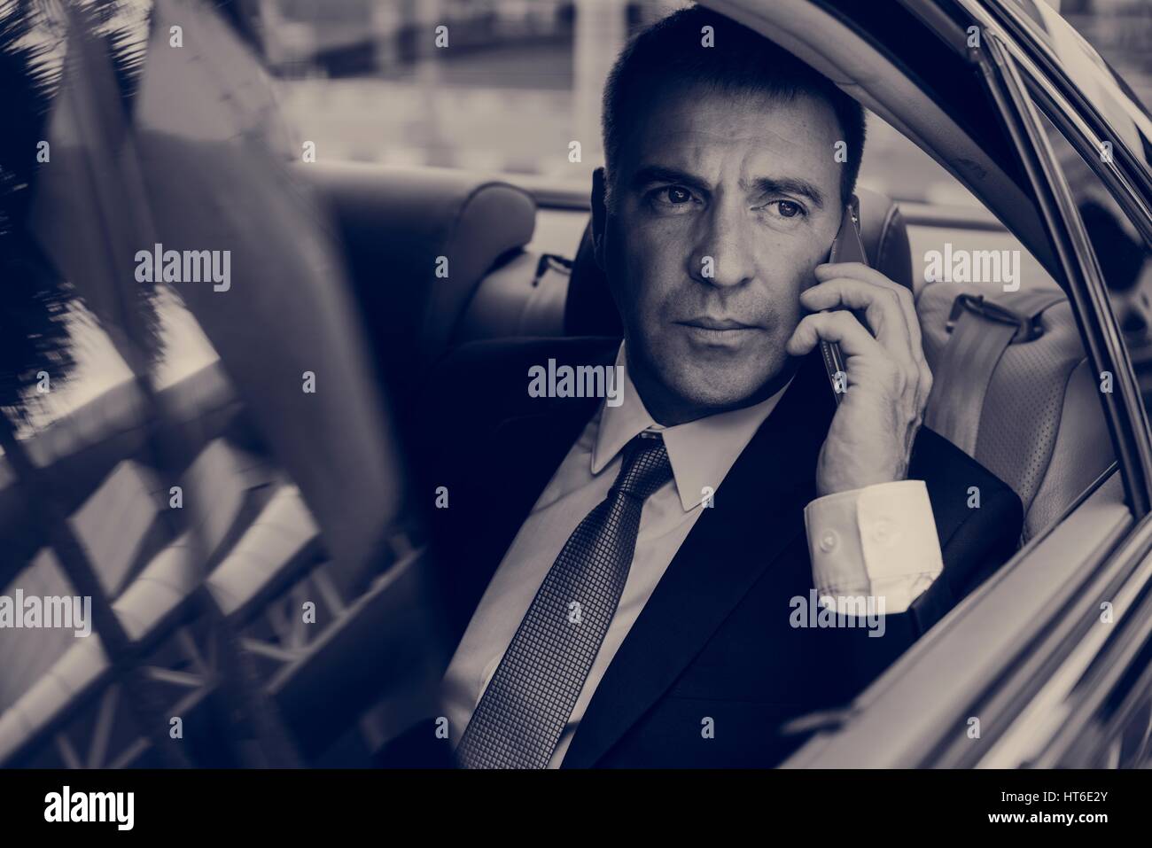Businessman Talking Using Phone Car Inside Stock Photo - Alamy
