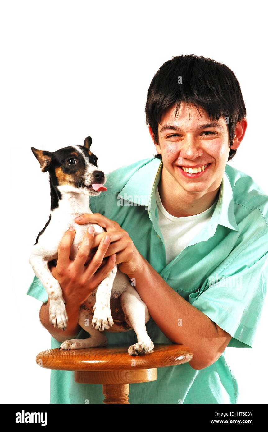 boy plays with jack russell dog Stock Photo - Alamy