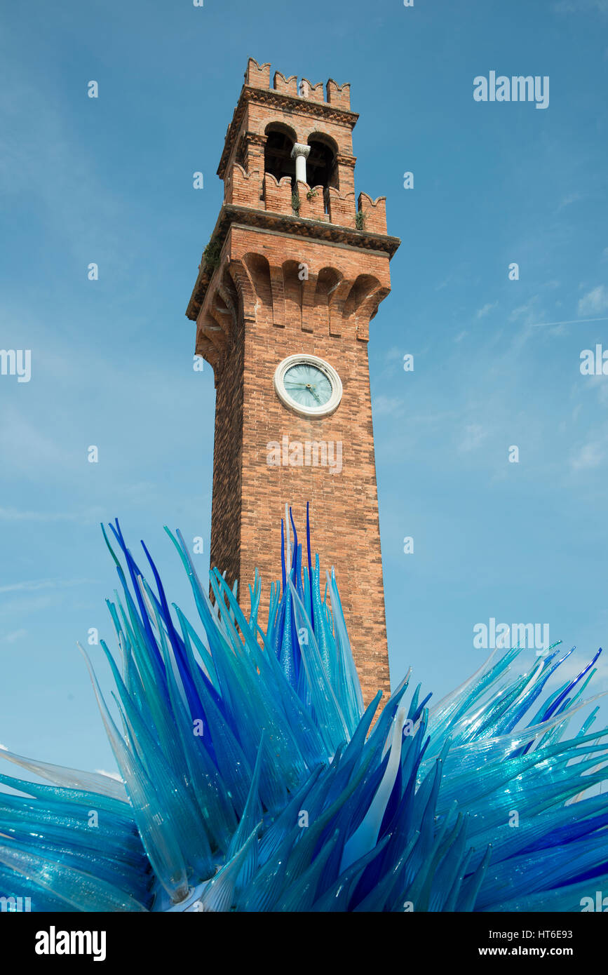 Large Glass Statue and Bell Tower, Murano Island, Venice, Italy Stock ...
