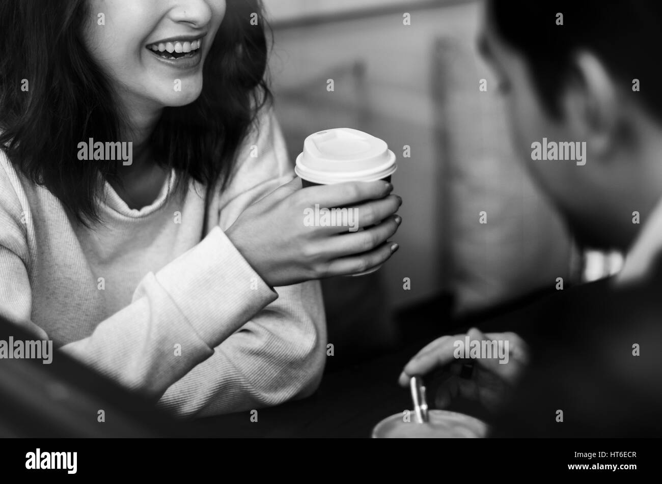 Cheerful man drinking coffee Black and White Stock Photos & Images - Alamy