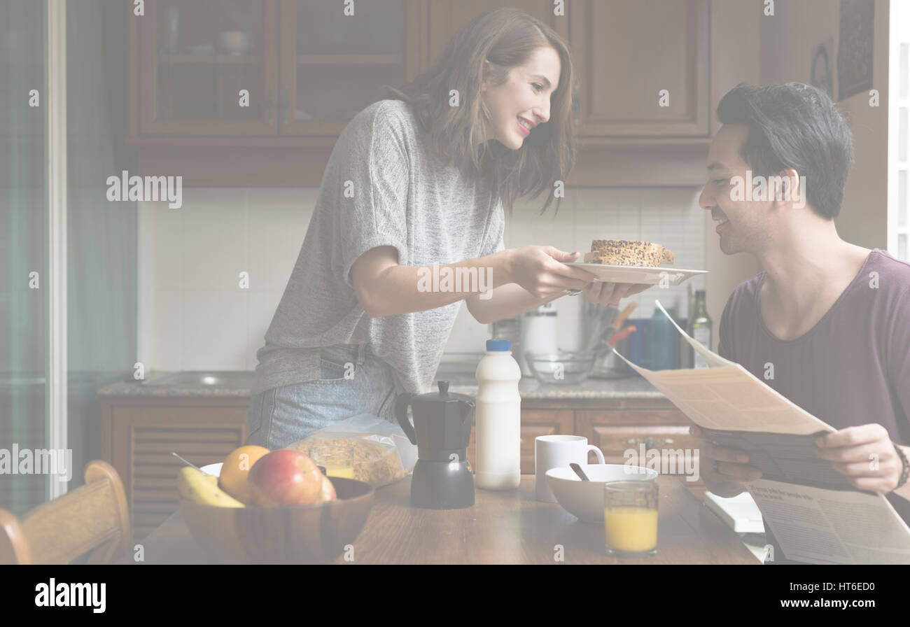 Coouple Eating Morning Breakfast Togetherness Stock Photo - Alamy