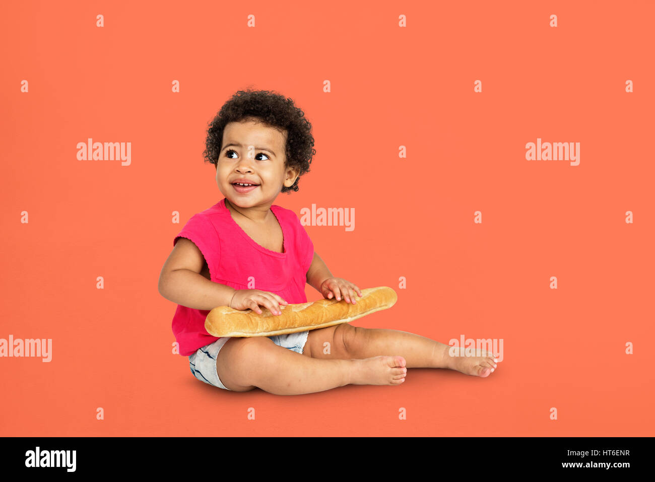 Little Kid With Bread Concept Stock Photo - Alamy