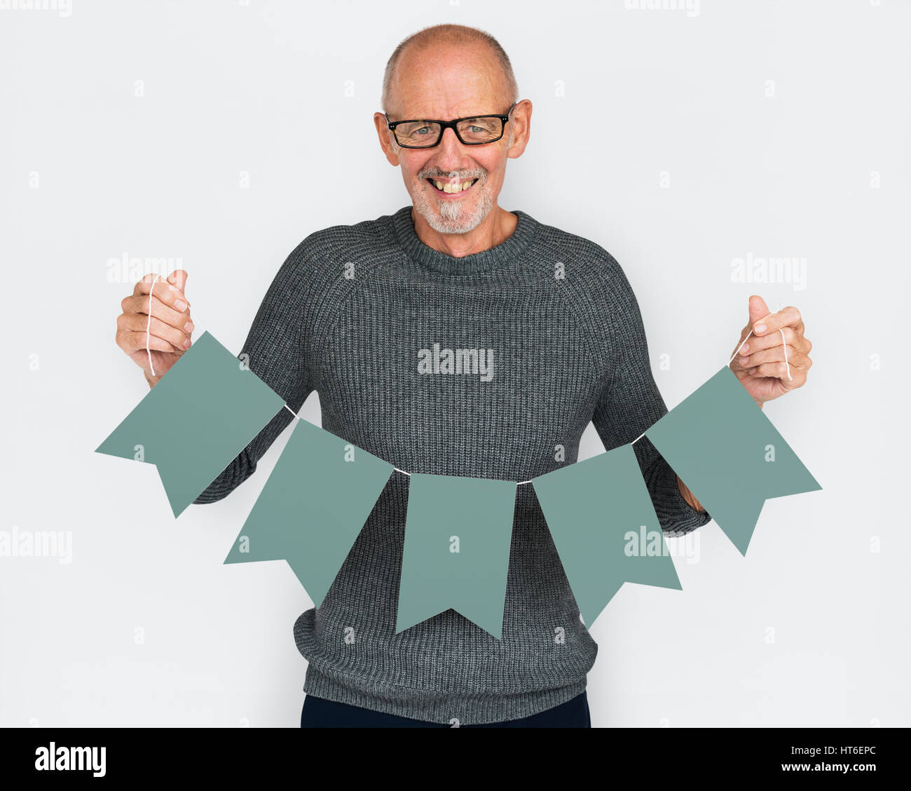Caucasian Old Man Holding Banners Stock Photo - Alamy