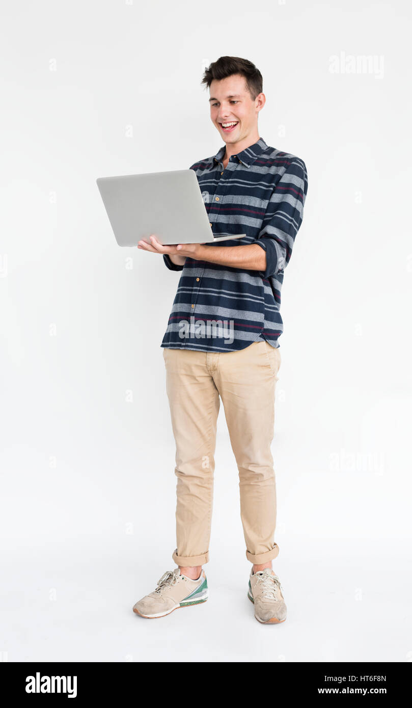 Man Smiling Happiness Laptop Technology Stock Photo - Alamy
