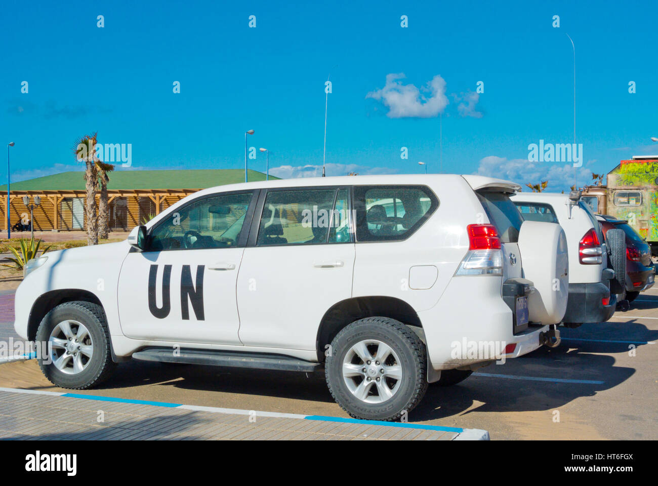 United Nations vehicles, Tarfaya, Laayoune-Sakia El Hamra region ...