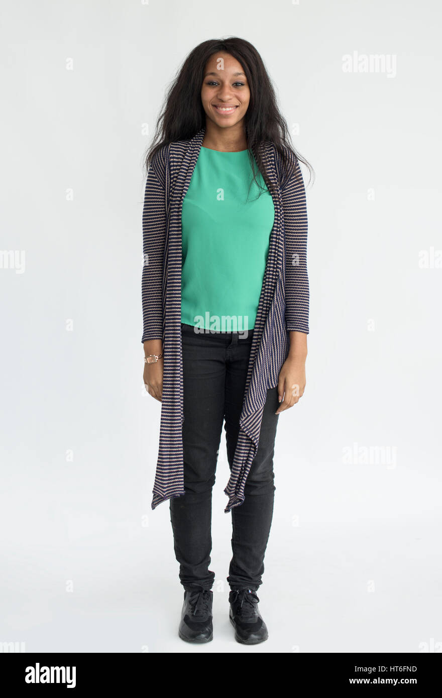 Black girl smiling full body portrait Stock Photo - Alamy