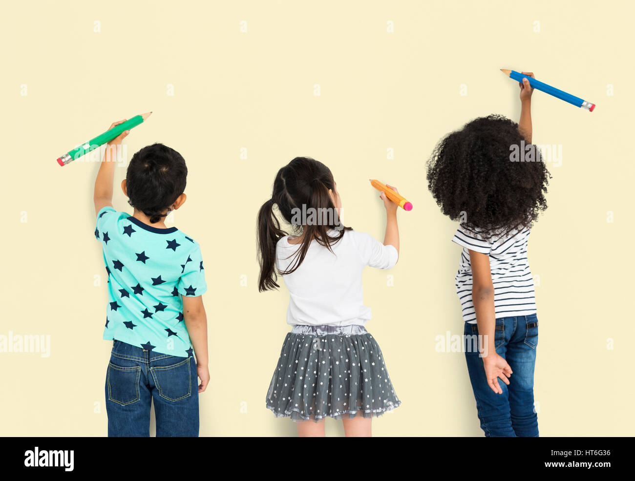 Little Children Drawing Together Creative Stock Photo - Alamy
