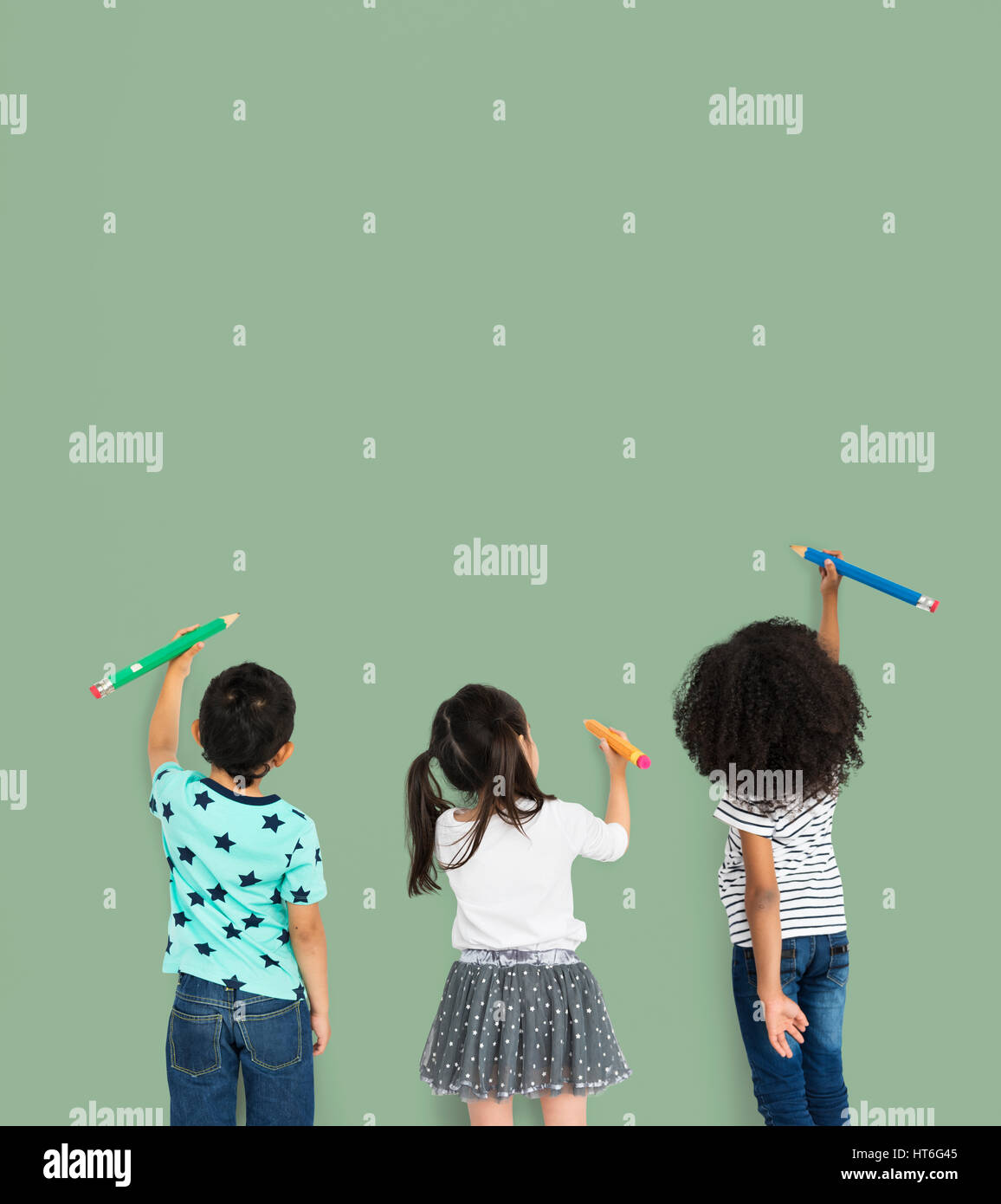 Little Children Drawing Together Creative Stock Photo - Alamy