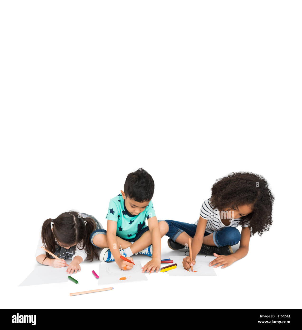 Little Children Drawing Together Creative Stock Photo - Alamy