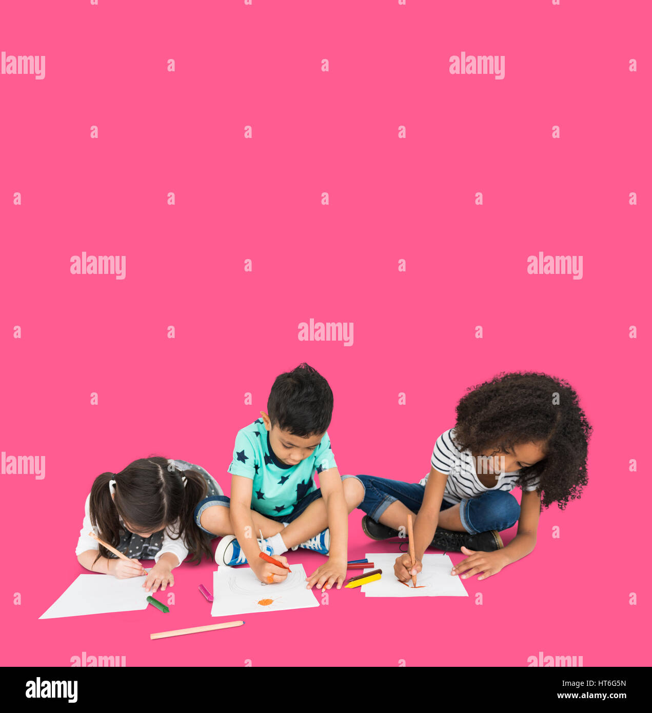 Little Children Drawing Together Creative Stock Photo - Alamy