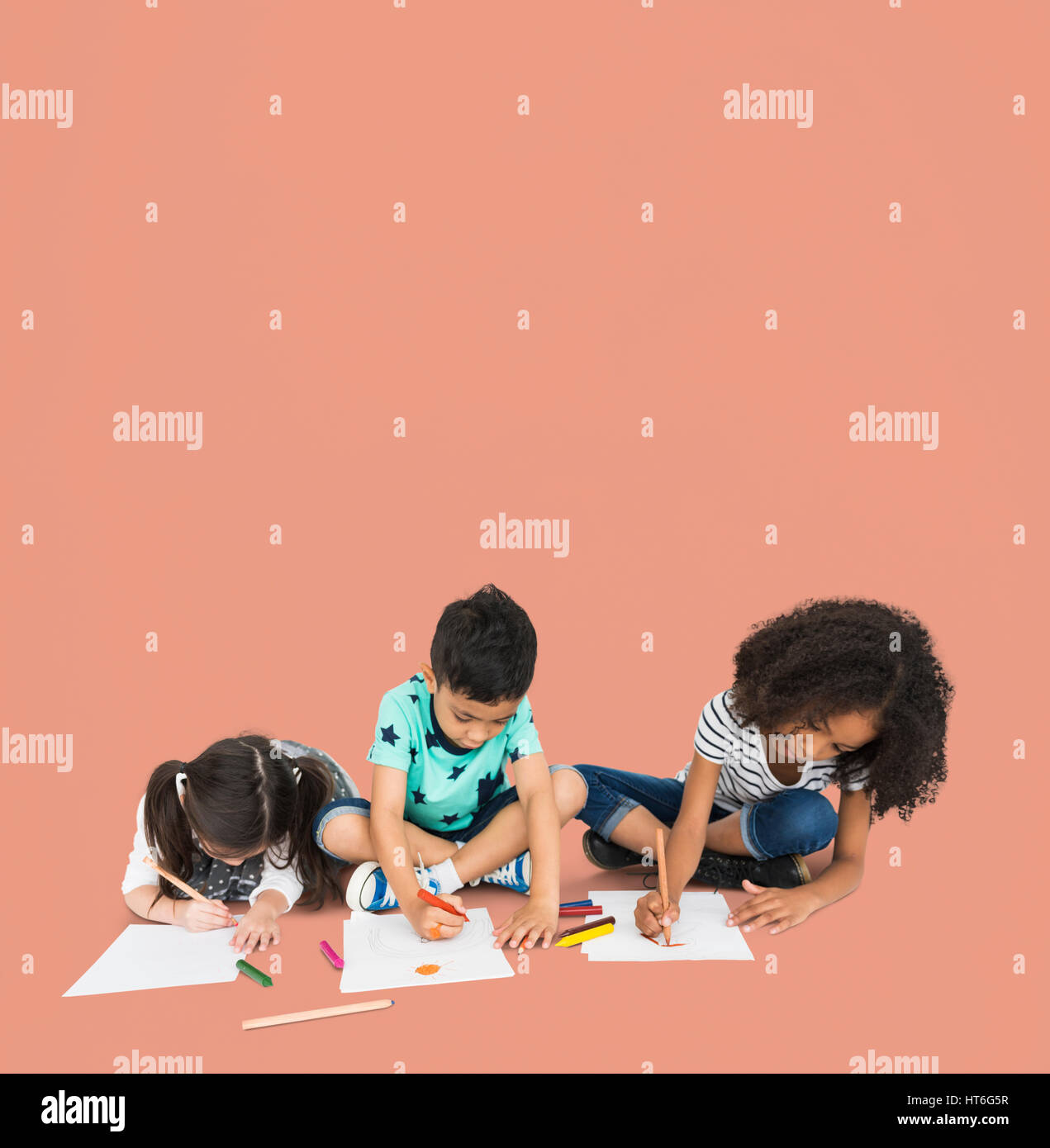 Little Children Drawing Together Creative Stock Photo - Alamy