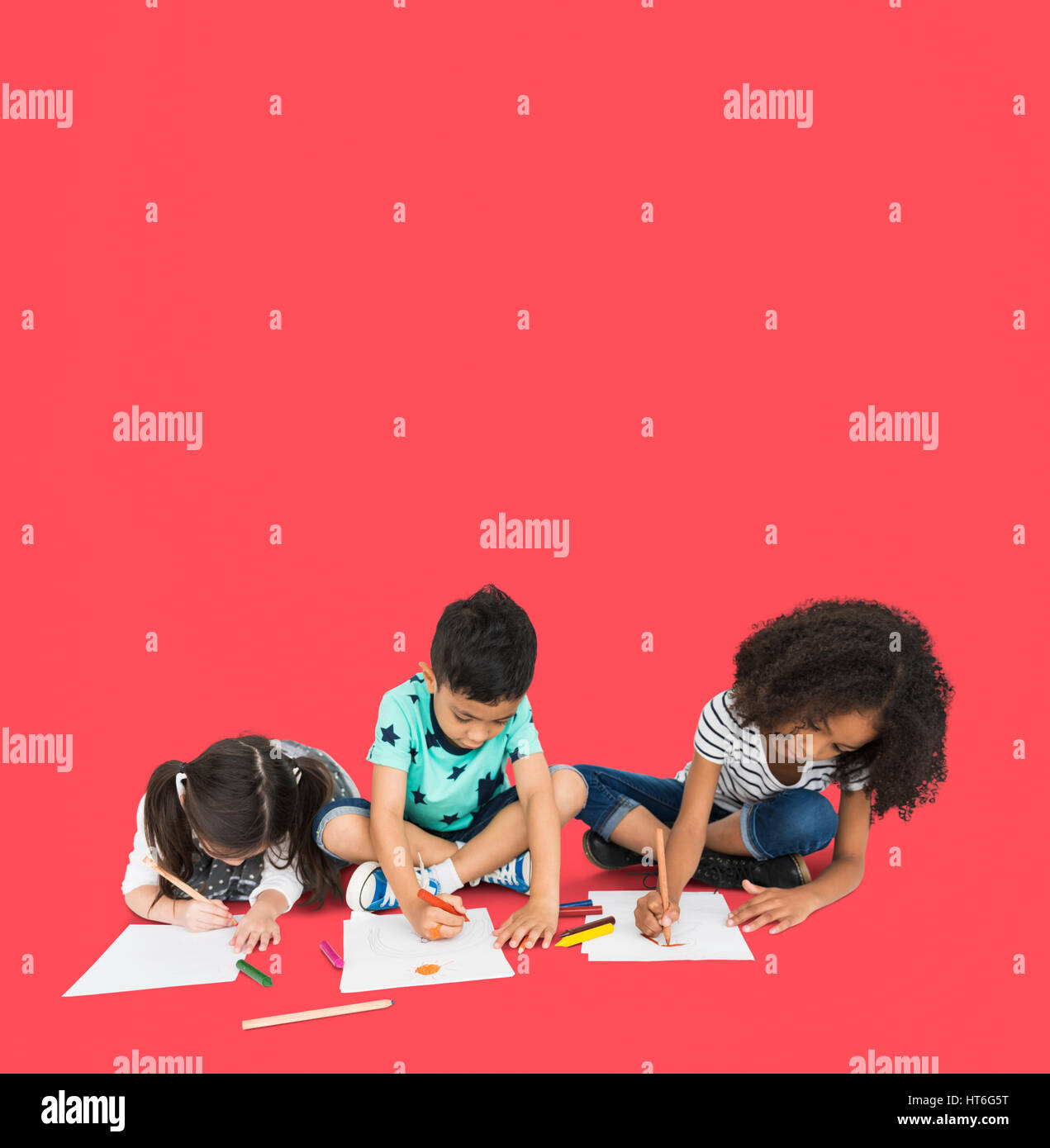 Little Children Drawing Together Creative Stock Photo - Alamy