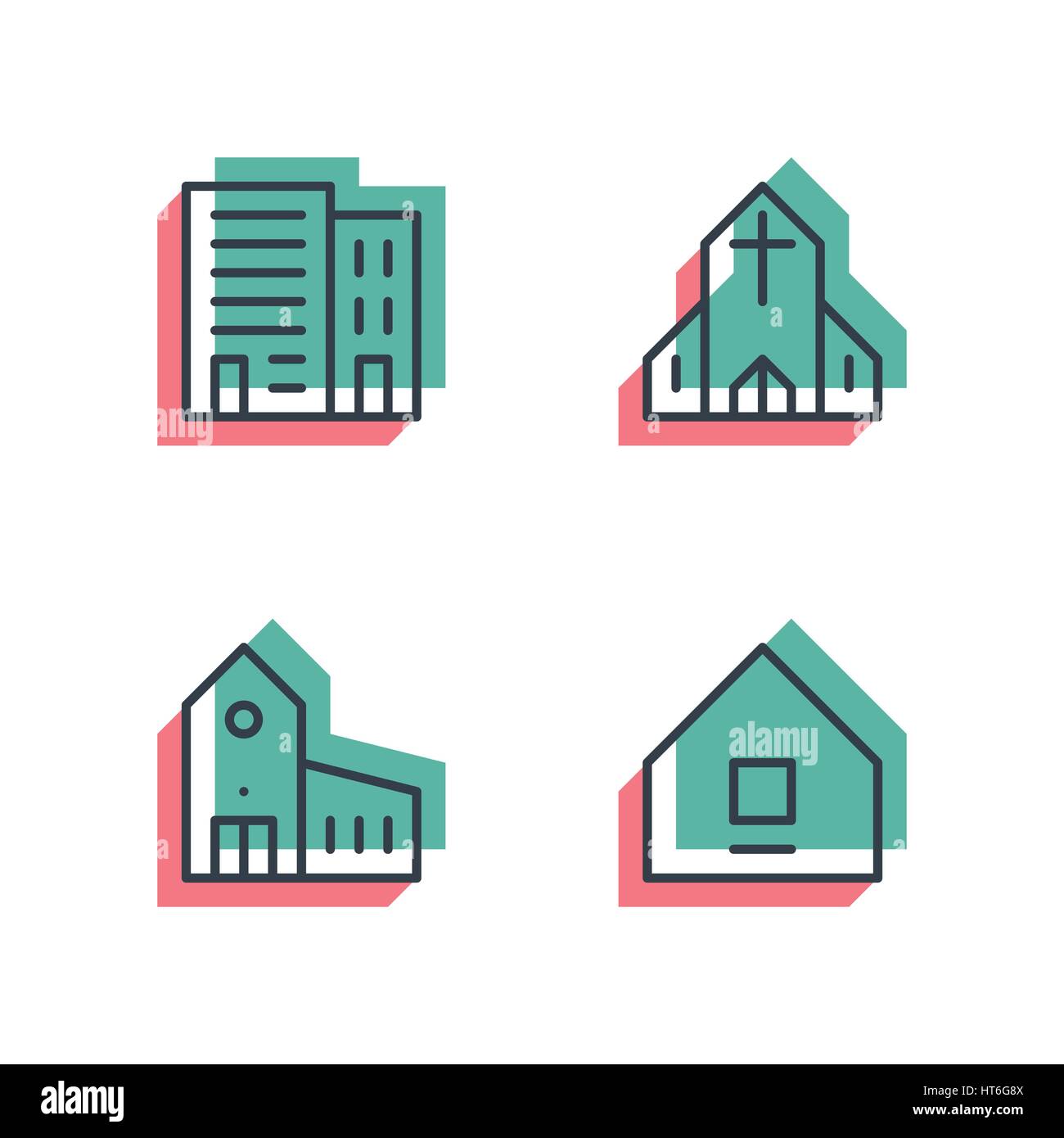 Different house, buildings icon set. Anaglyph 3d Stock Vector Image ...