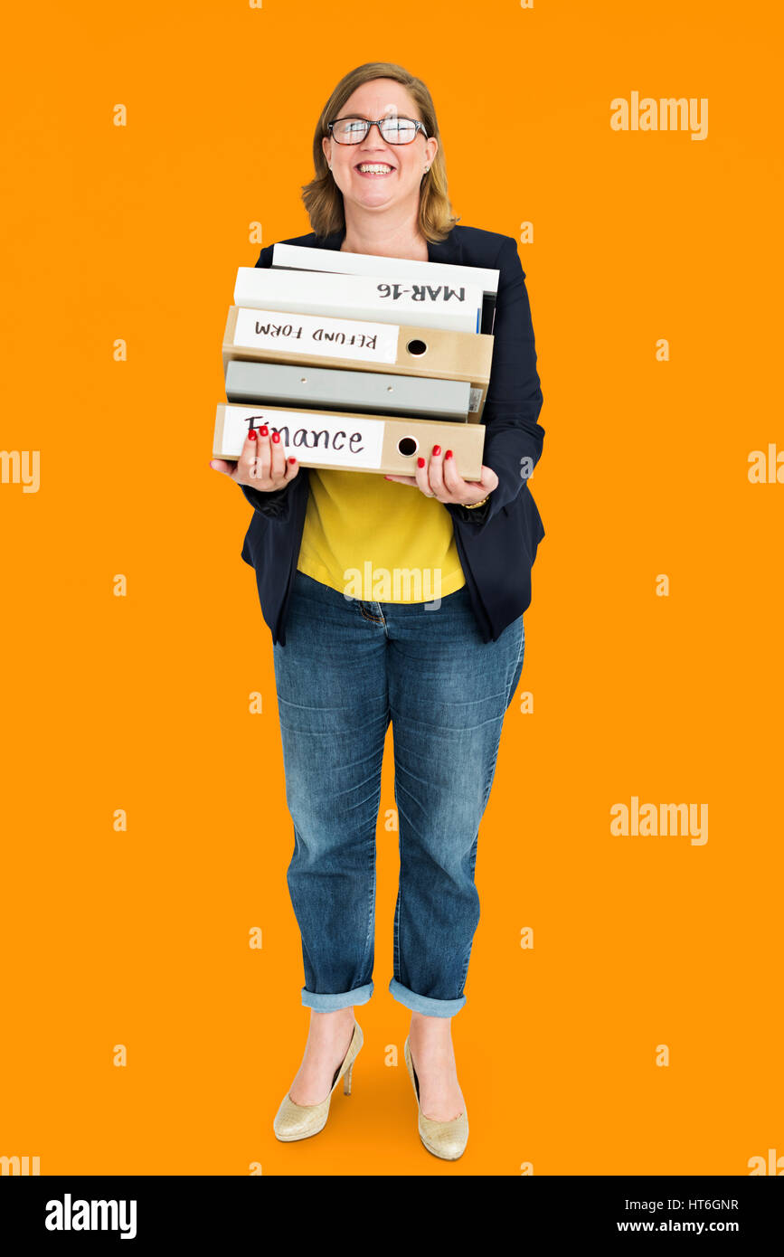 Woman Smiling Happiness Document Hardworking Stock Photo - Alamy