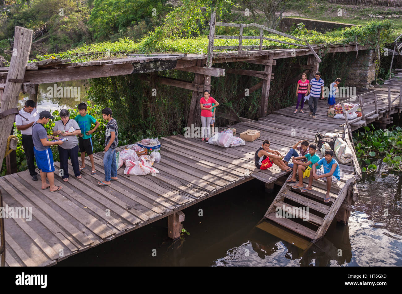 Rio Paraguay, Paraguay on August 5, 2015: Indigenous people make their ...