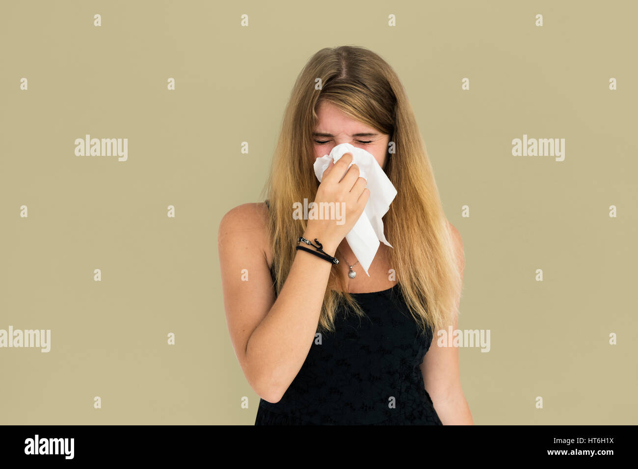 Blonde Girl Crying Sneezing Concept Stock Photo - Alamy