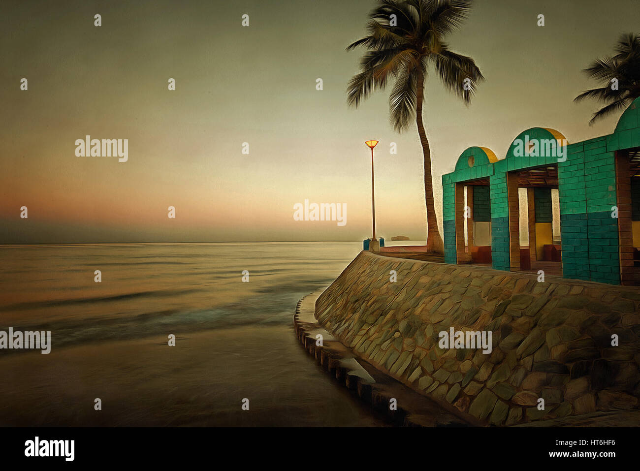 Calm beach at sunrise in Muscat Oman Stock Photo - Alamy