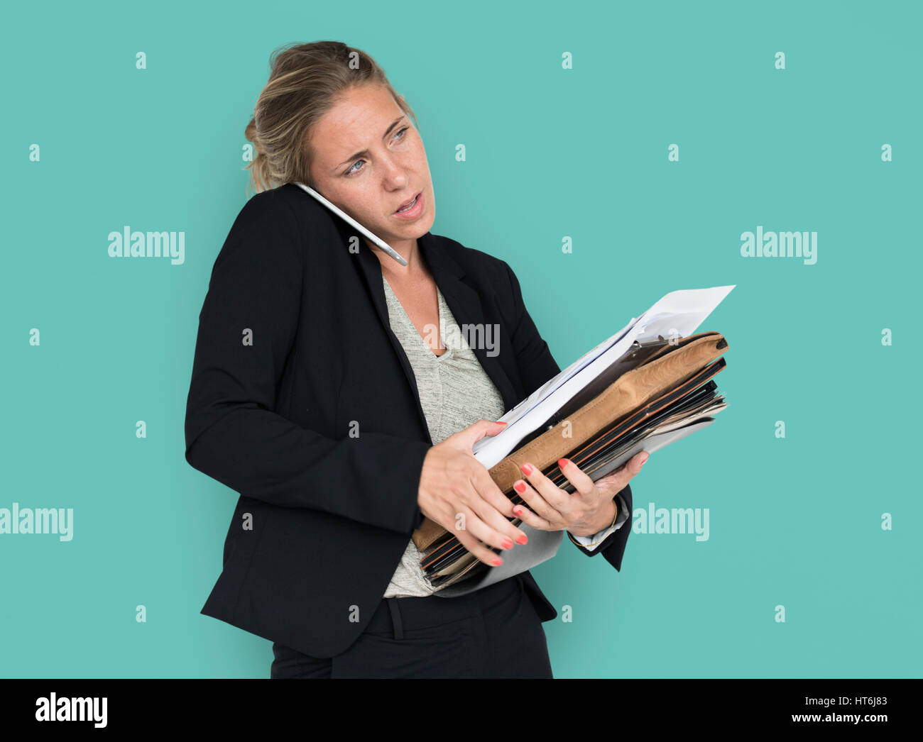 Caucasian Business Woman Busy Concept Stock Photo - Alamy