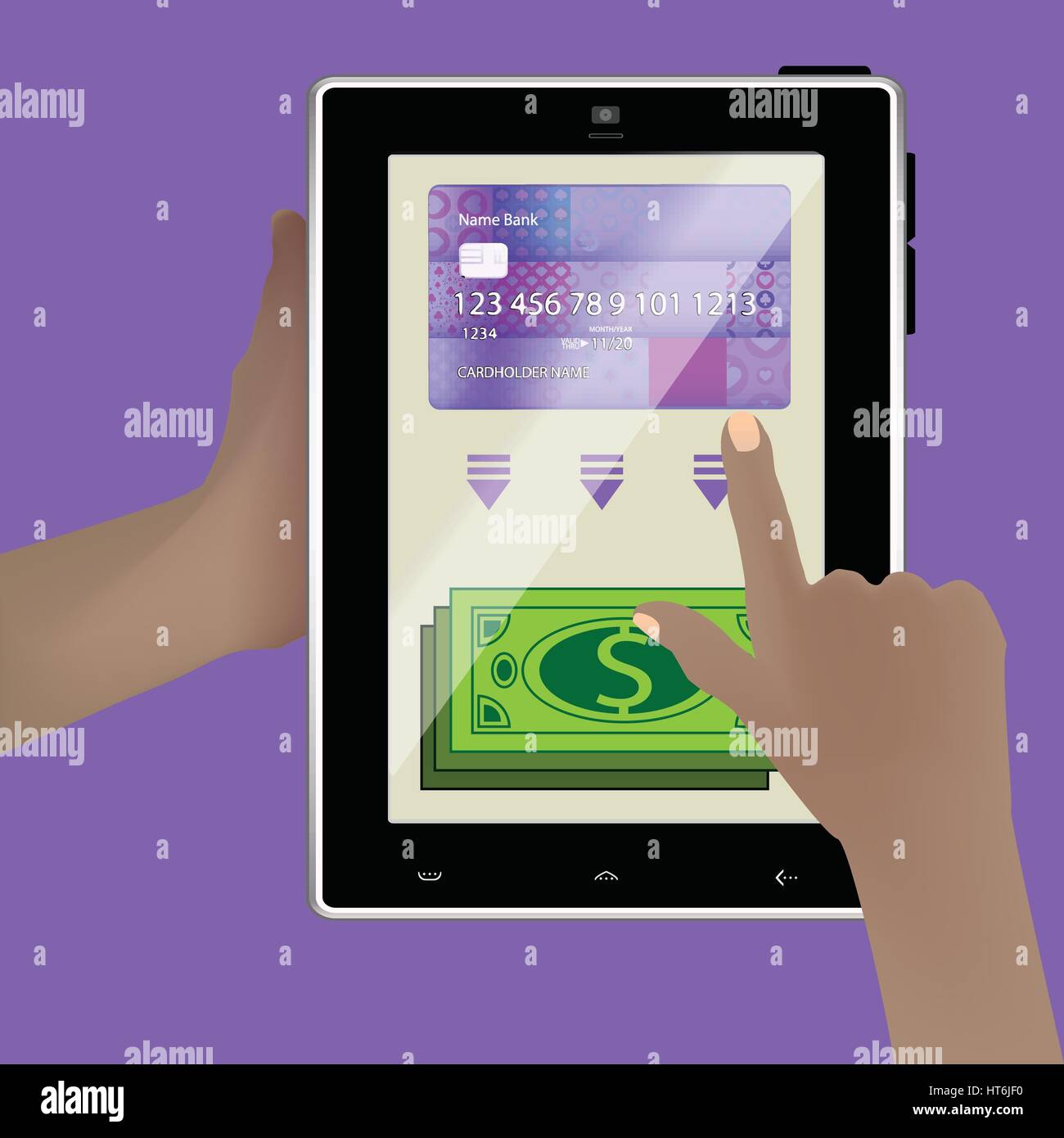 The concept of cashing money. Smart tablet background credit card ...
