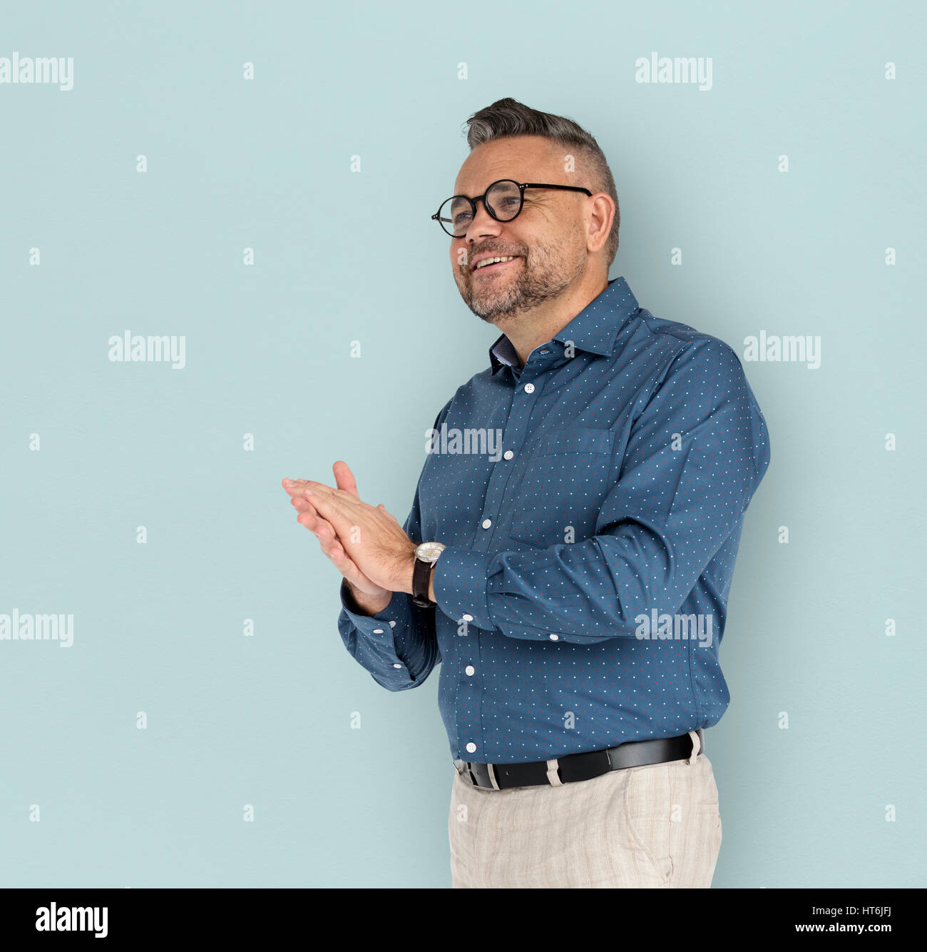 Caucasian Man Casual Clapping Hands Stock Photo - Alamy